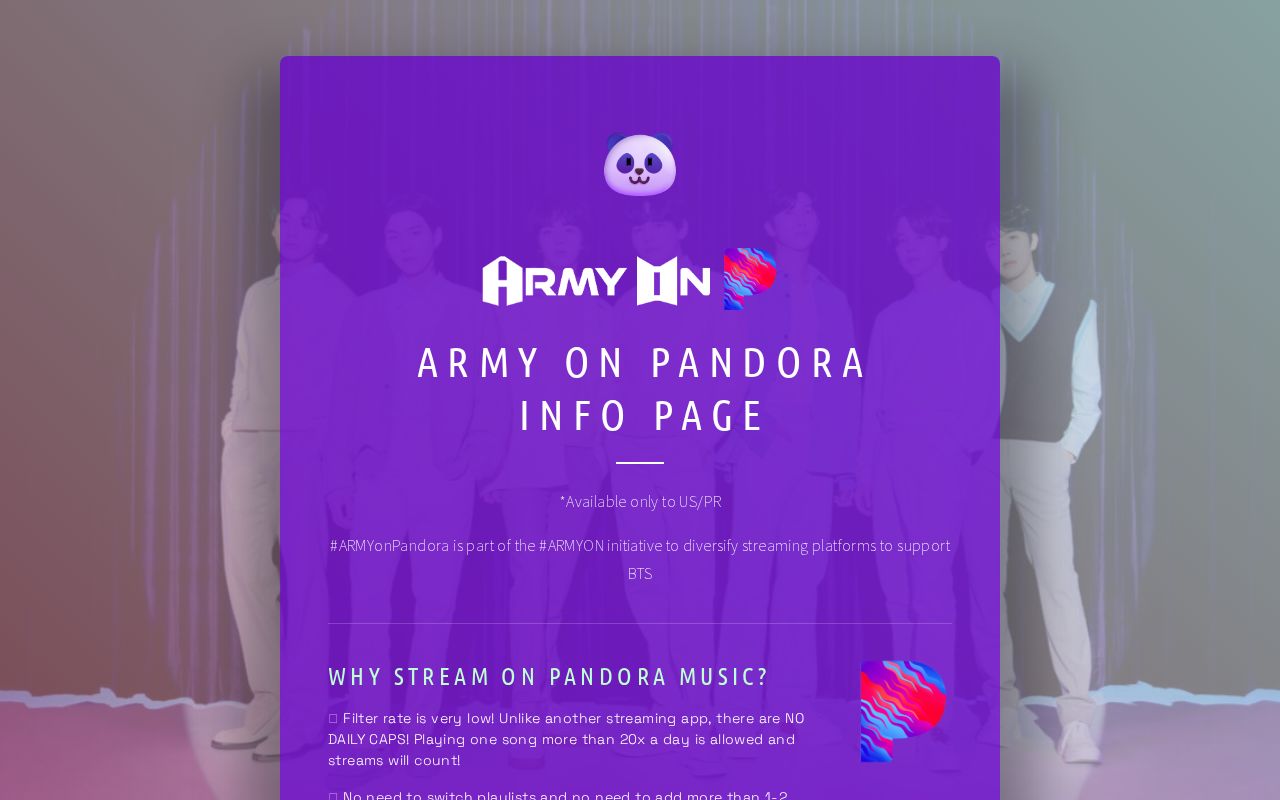 ARMY on Pandora Information Page